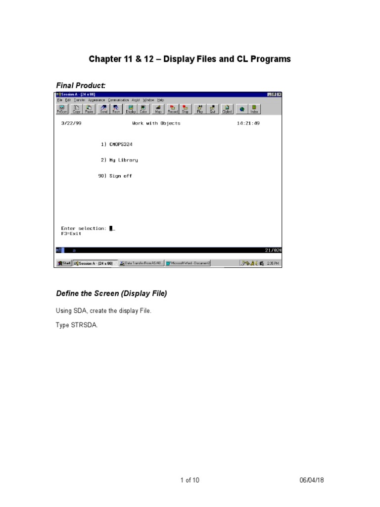 Chapter 11 & 12 - Display Files and CL Programs: Final Product | Download Free PDF | Control ...