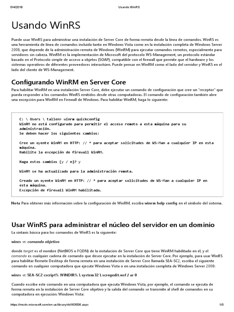 Usando WinRS y Winrm | PDF | Servidor (Computación) | Cortafuegos ...