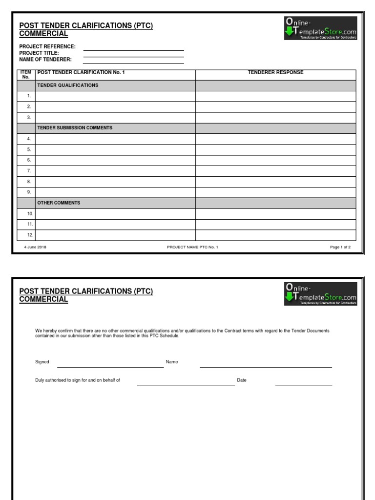 Post Tender Clarifications | PDF