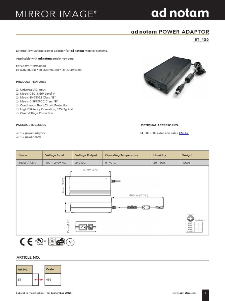 Ad Notam Power Adaptor: TRG45A240 | Download Free PDF | Power Supply ...