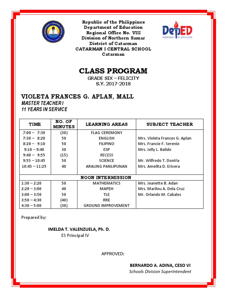 Class Program g6 | PDF | Further Education | Students