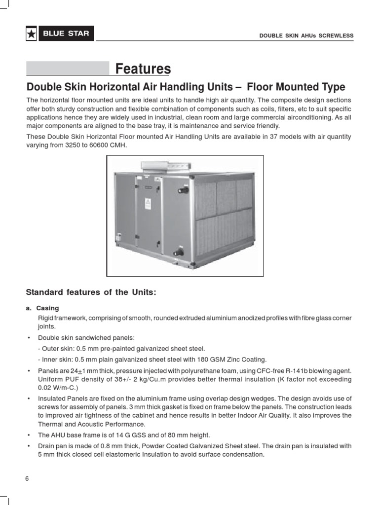 Blue Star AHU Details | PDF | Sheet Metal | Building Materials