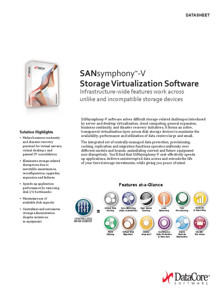 SANsymphony-V Datasheet | PDF | Virtualization | Computer Data Storage