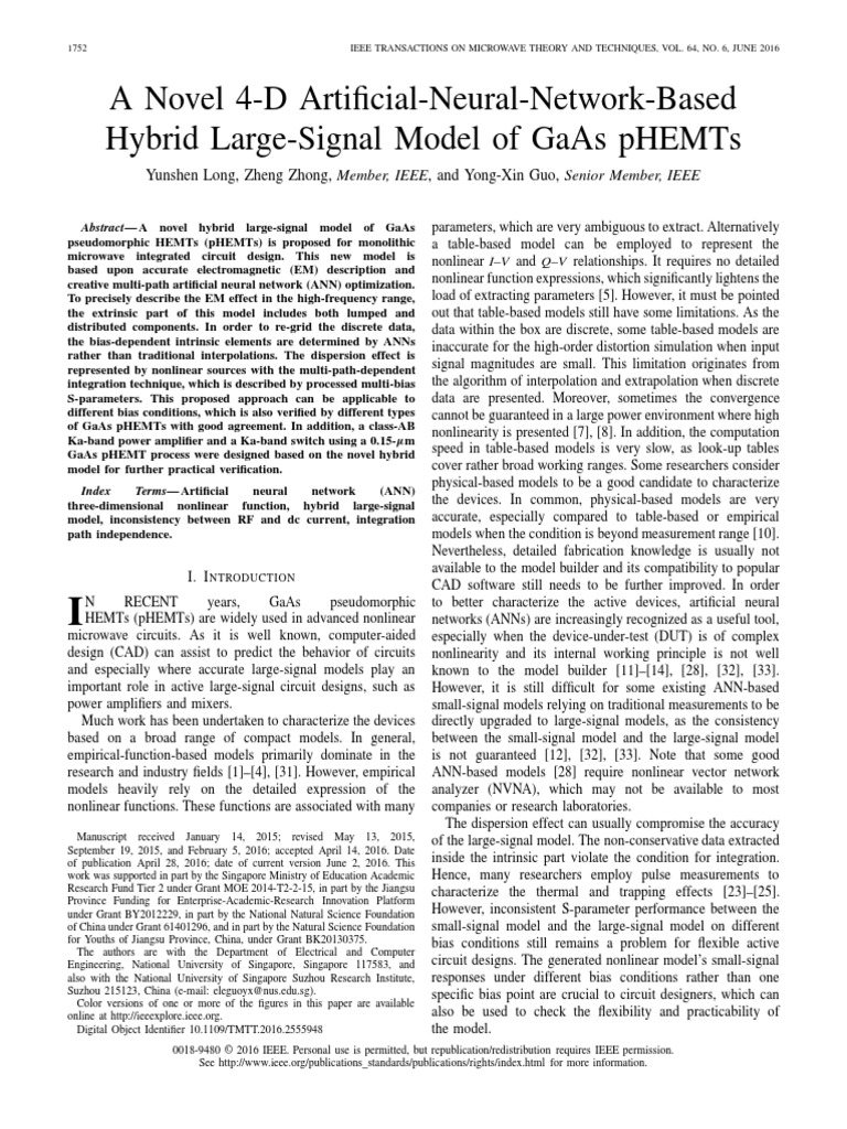 A Novel 4-D Artificial-Neural-Network-Based Hybrid Large-Signal Model of Gaas Phemts | PDF ...