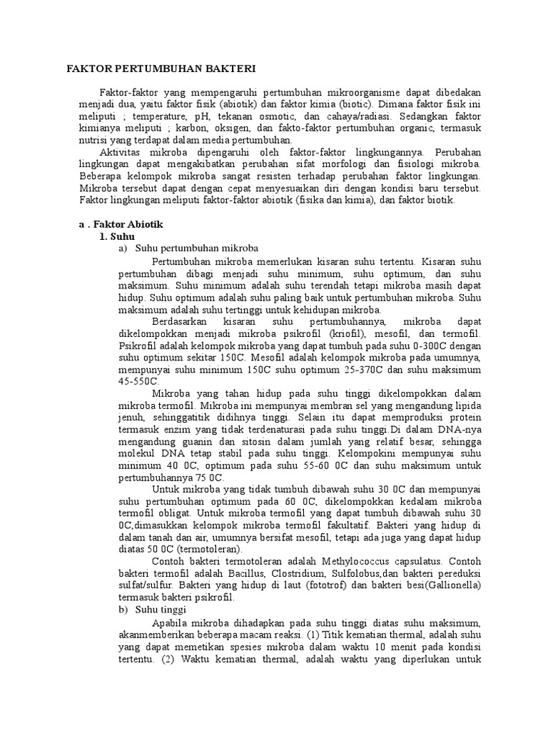 Faktor Pertumbuhan Bakteri | PDF