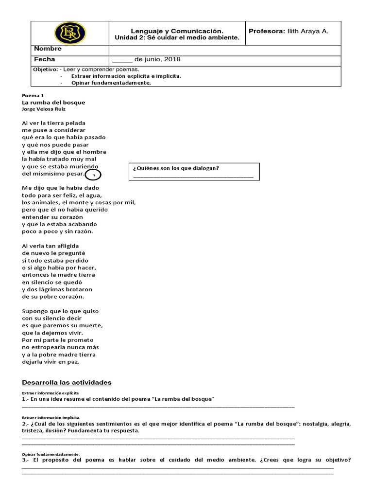 Comprensión Lectora de Poemas Ambientales | PDF | Tierra