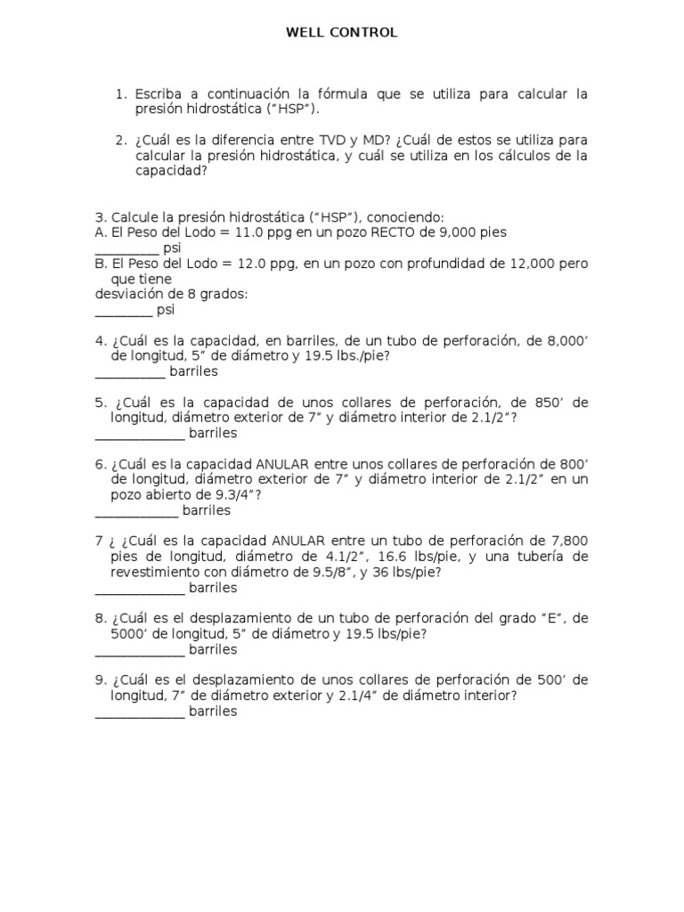 Well Control Examen | PDF | Bomba | Gases