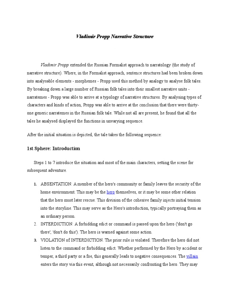 Vladimir Propp Narrative Structure | PDF