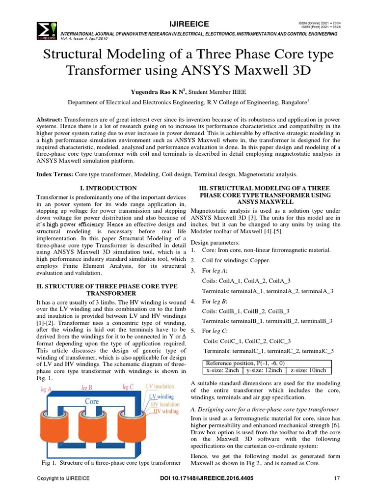 Structural Modeling of A Three Phase Trasformer Using Ansys Maxwell ...