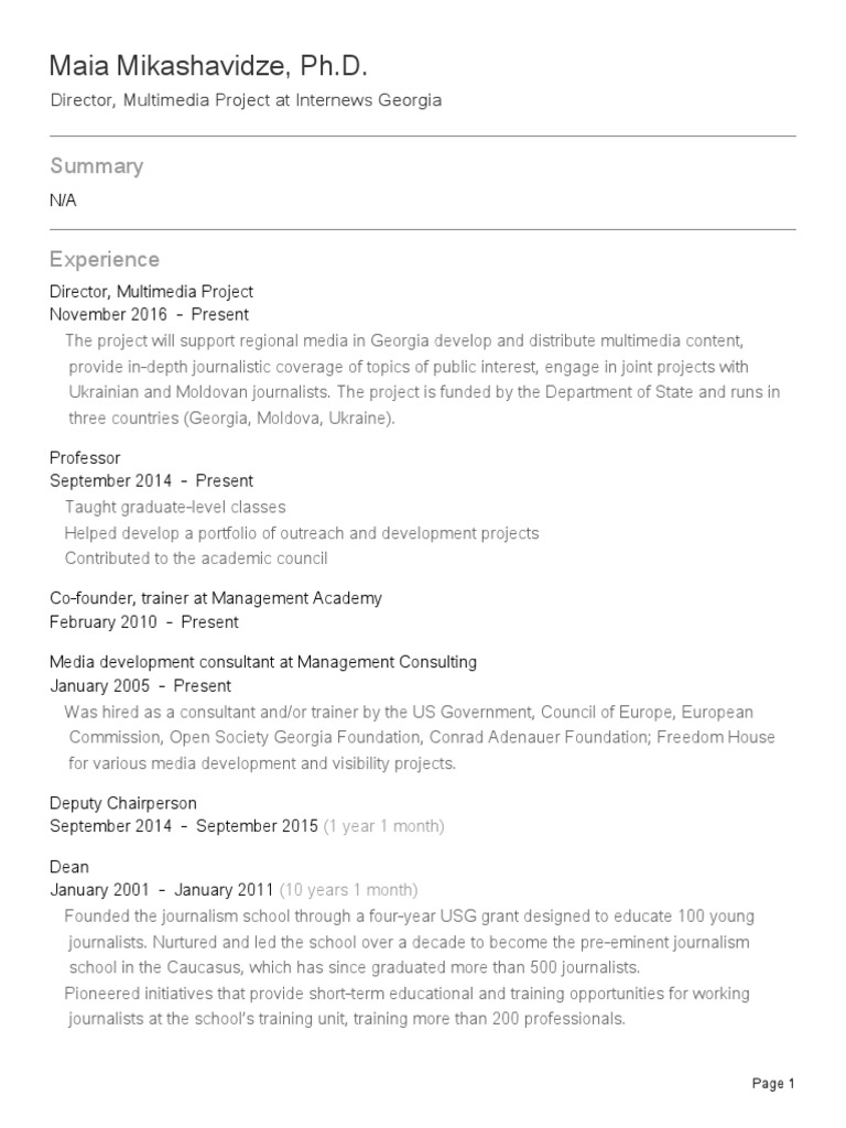 Resume - Maia Mikashavidze | PDF | Georgia (Country) | United States ...