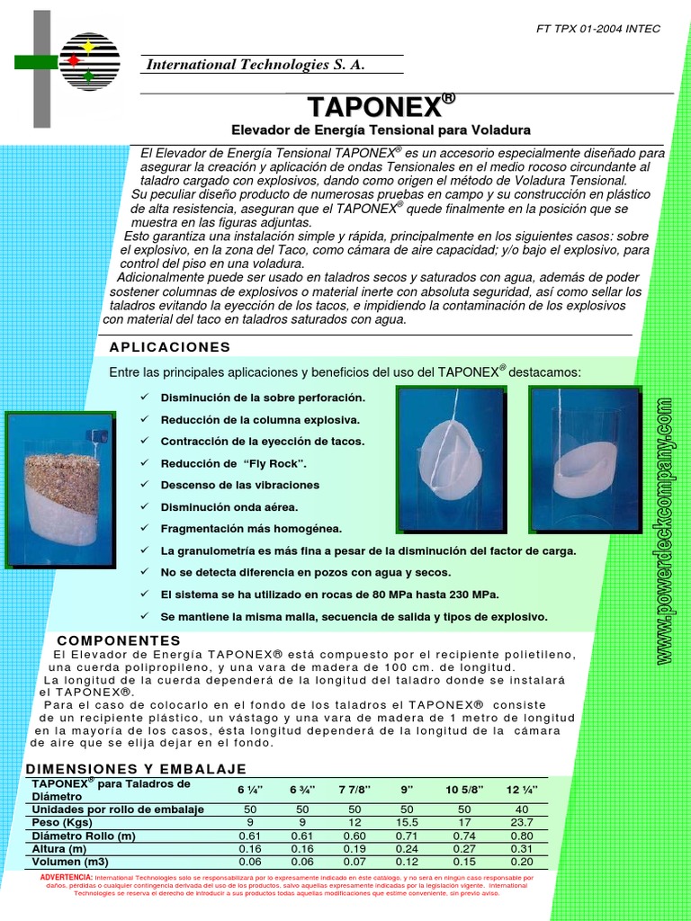 Ficha Técnica Taponex | PDF | Ascensor | Material explosivo