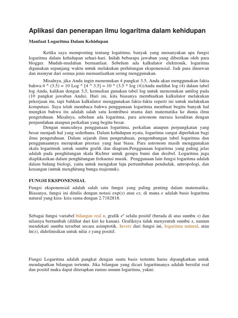 Aplikasi Dan Penerapan Ilmu Logaritma Dalam Kehidupan | PDF | Kajian ...
