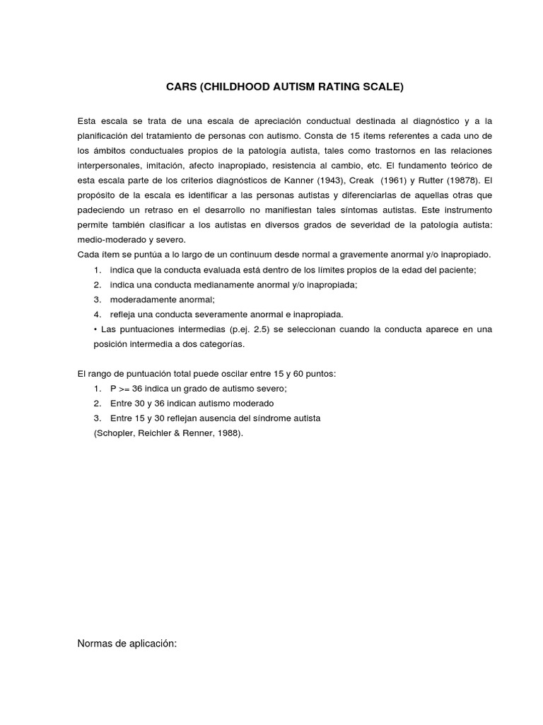 Test CARS Autismo PDF | PDF | Autismo | Sicología