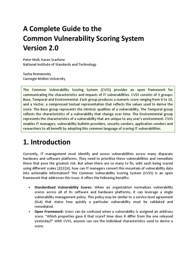 A Complete Guide To The Common Vulnerability Scoring System | PDF ...