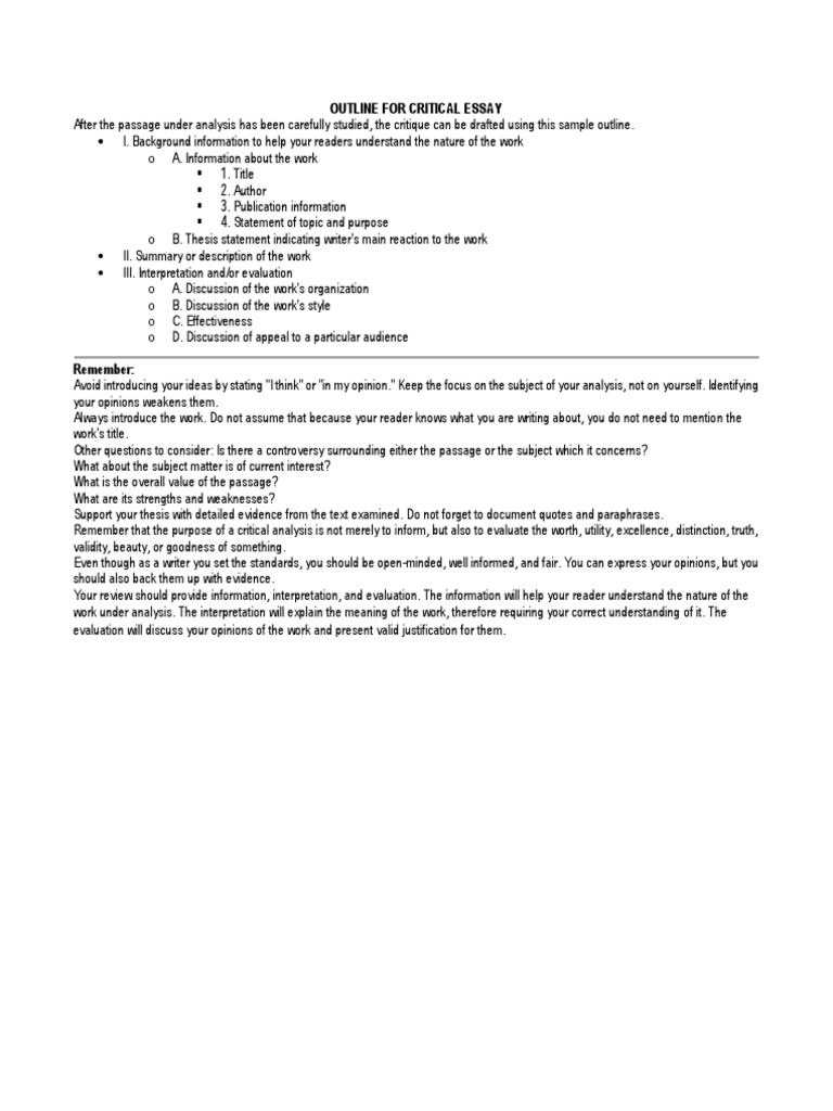 Critical Essay For Grade11 | PDF