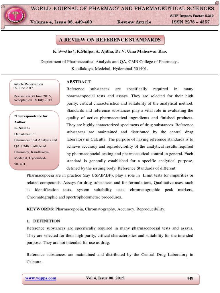 A Review On Reference Standards | PDF | Shelf Life | Assay
