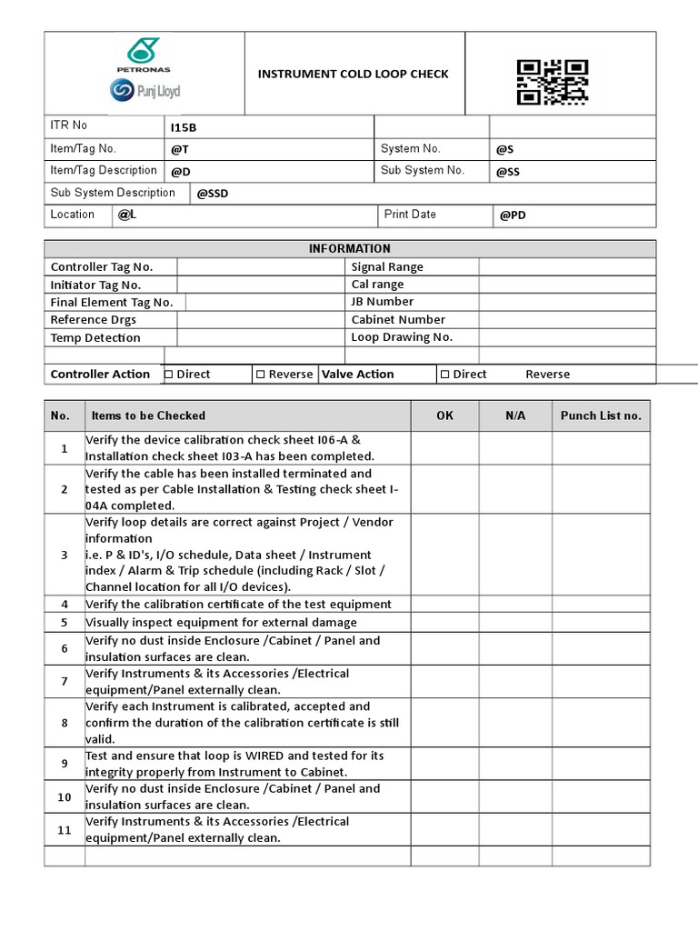 Instrument Cold Loop Check: @T @S @D @SS @SSD @PD | PDF | Calibration | Engineering