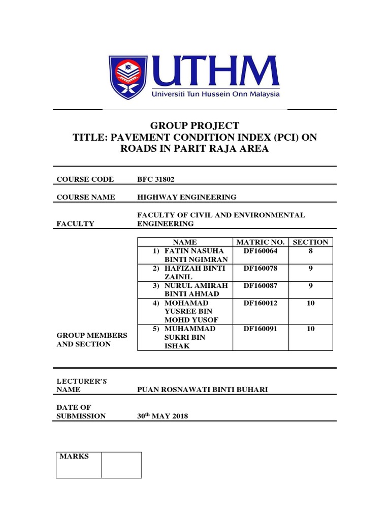 Pavement Condition Index Report | Road Surface | Road