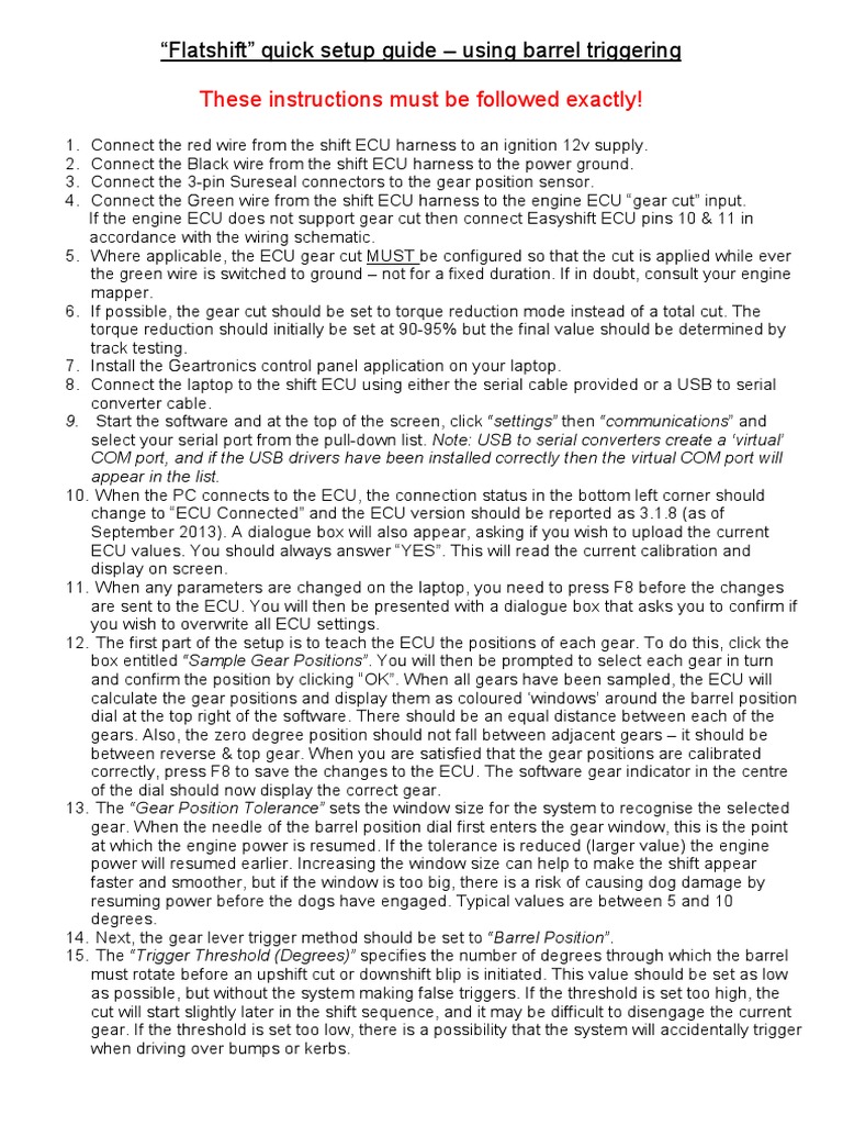 Flatshift Setup for Motorsport Techs | PDF | Manual Transmission ...