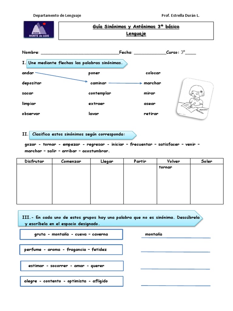 Guia Apoyo Clase de Lenguaje. Sinónimos y Antónimos | PDF