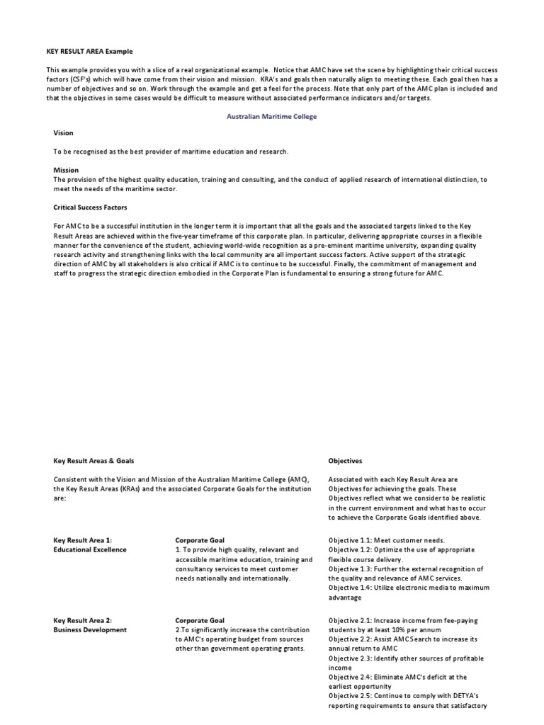 Key Result Area Example | PDF | Goal | Business