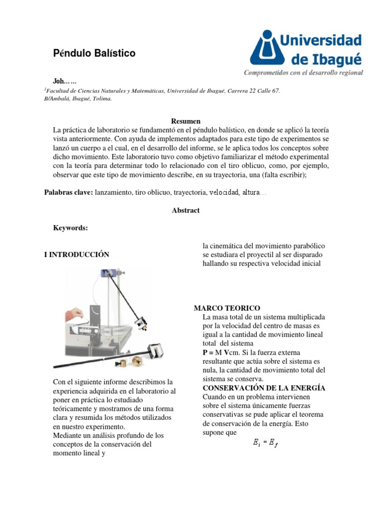 Experimento de Péndulo Balístico en Física | PDF | Movimiento (física ...