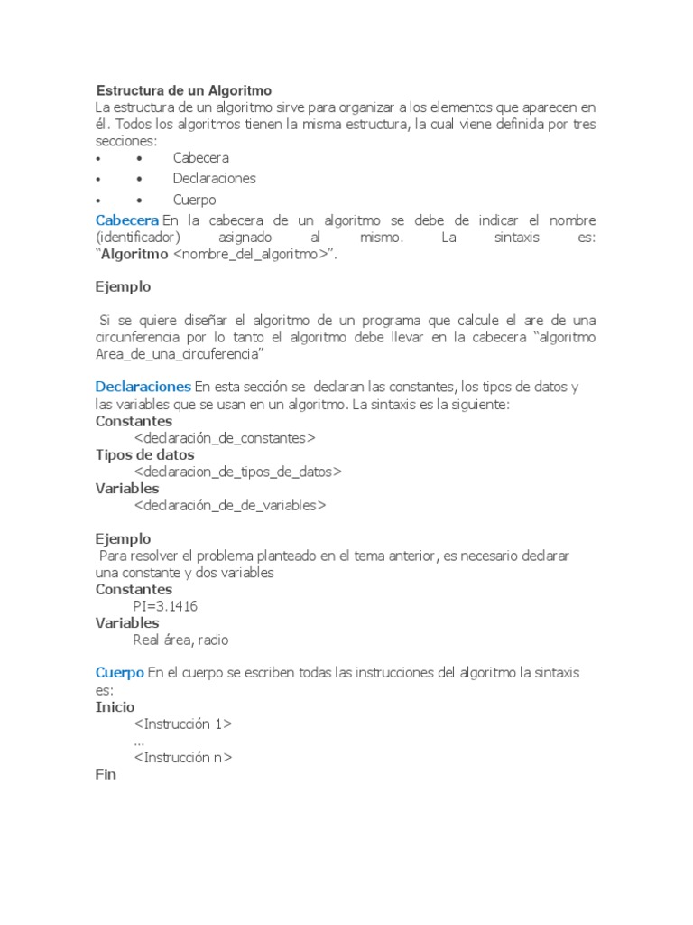 Estructura de Un Algoritmo | PDF | Algoritmos | Lenguaje de programación