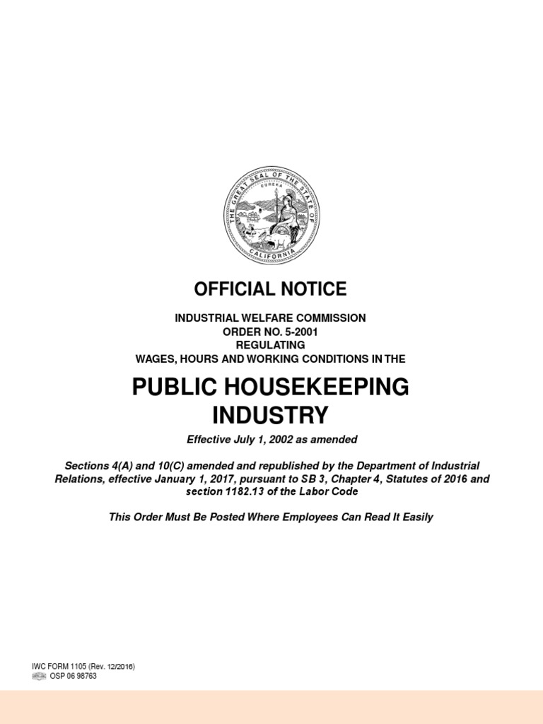 Public Housekeeping Industry: Official Notice | PDF | Overtime ...
