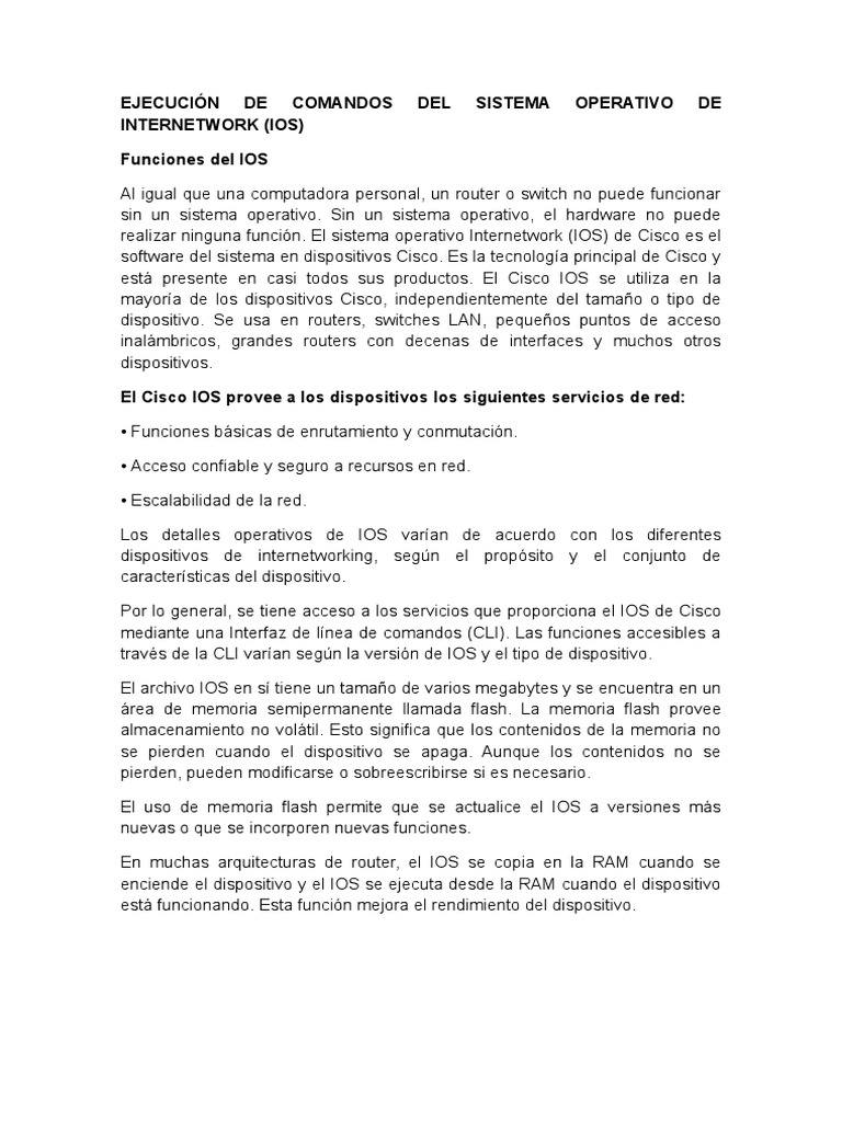 Unidad 2. Ejecución de Comandos Del Sistema Operativo de Internetwork ...