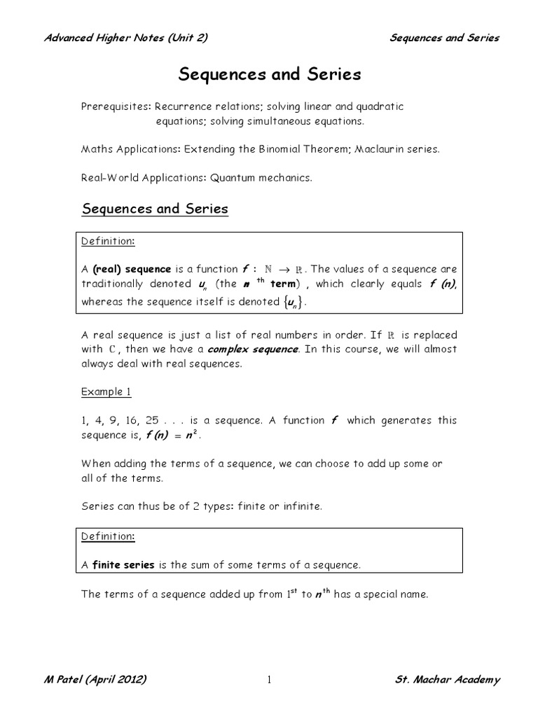 11 - Sequences and Series Notes | PDF | Series (Mathematics) | Sequence