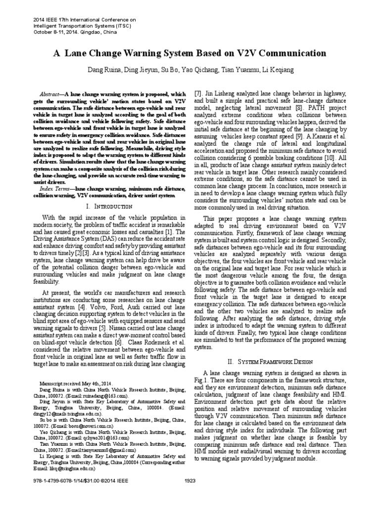 A Lane Change Warning System Based On V2V Communication | PDF | Traffic ...
