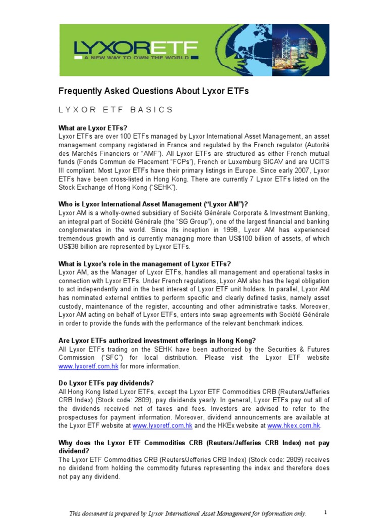 Frequently Asked Questions About Lyxor Etfs | PDF | Exchange Traded ...