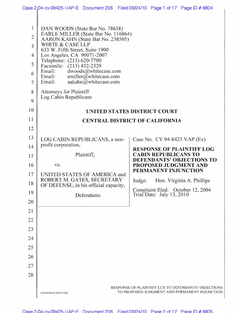 LCR response to DOJ in DADT case