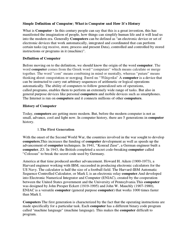 Simple Definition of Computer What Is Computer and How Its History ...