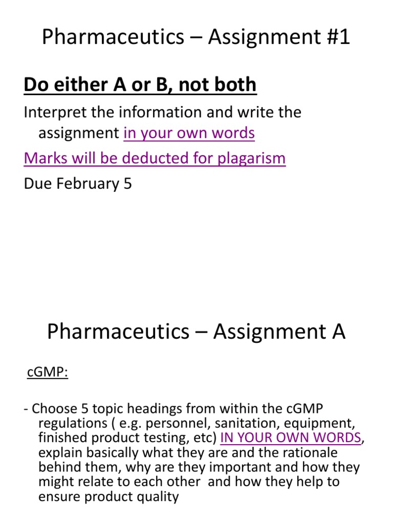 Pharmaceutics - Assignment #1: Do Either A or B, Not Both | PDF