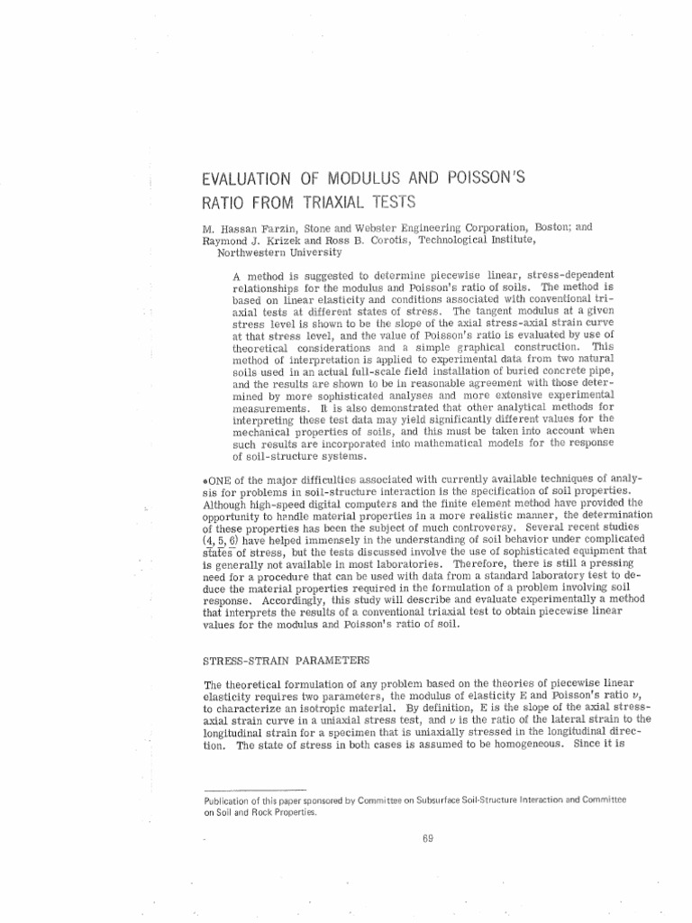 EVALUATING SOIL MODULUS AND POISSON'S RATIO FROM TRIAXIAL TESTS | PDF ...