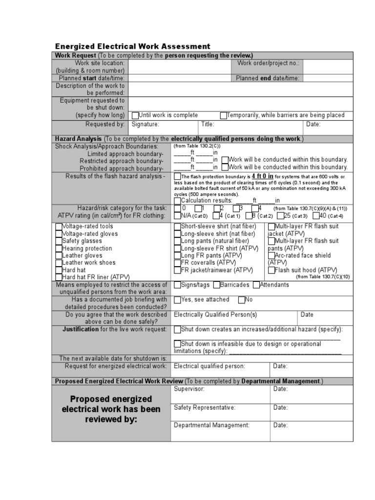 Energized Electrical Work Assessment Form | PDF | Prevention | Safety