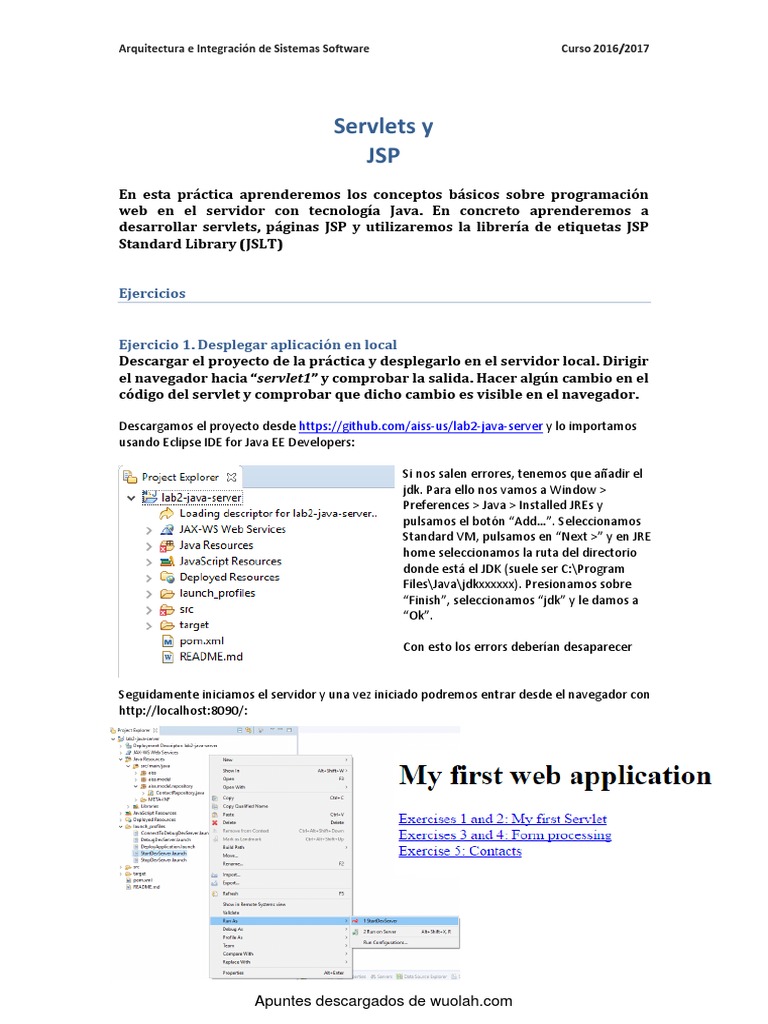 Desarrollo de aplicaciones web con Servlets y JSP | PDF | Páginas del servidor Java | Java ...