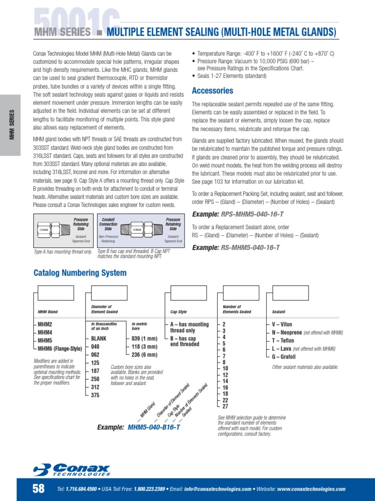 Conax Product Literature MHM Glands 58-63-5001C | PDF | Mechanical ...
