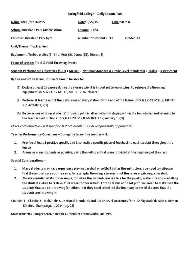 Track and Field Lesson 1 | PDF | Sports | Leisure