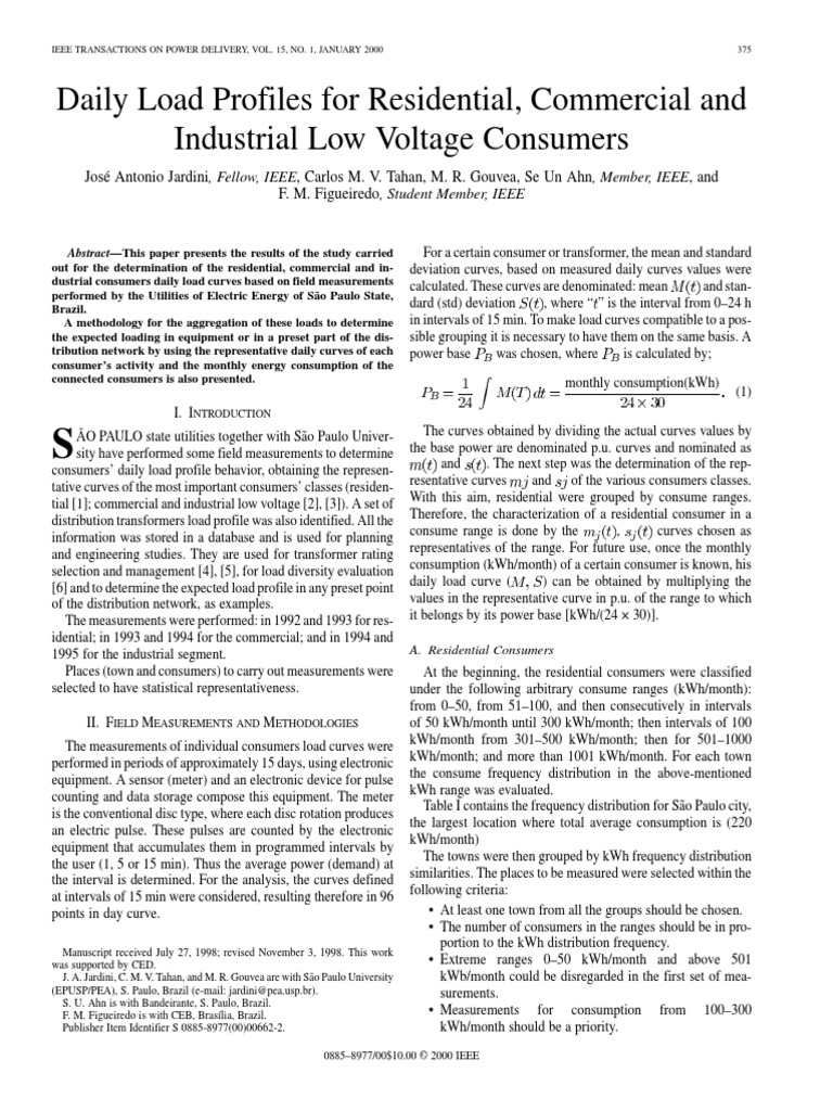 Daily Load Profiles For Residential, Commercial and Industrial Low ...