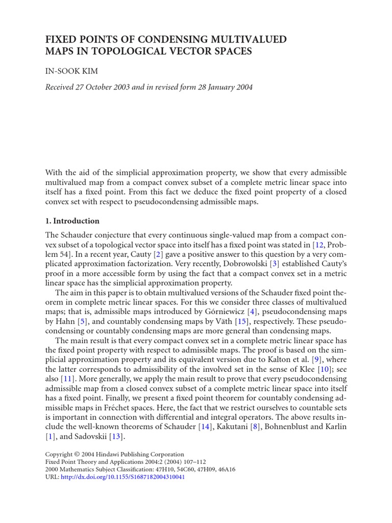Fixed Points of Condensing Multivalued Maps in Topological Vector Spaces | PDF | Compact Space ...