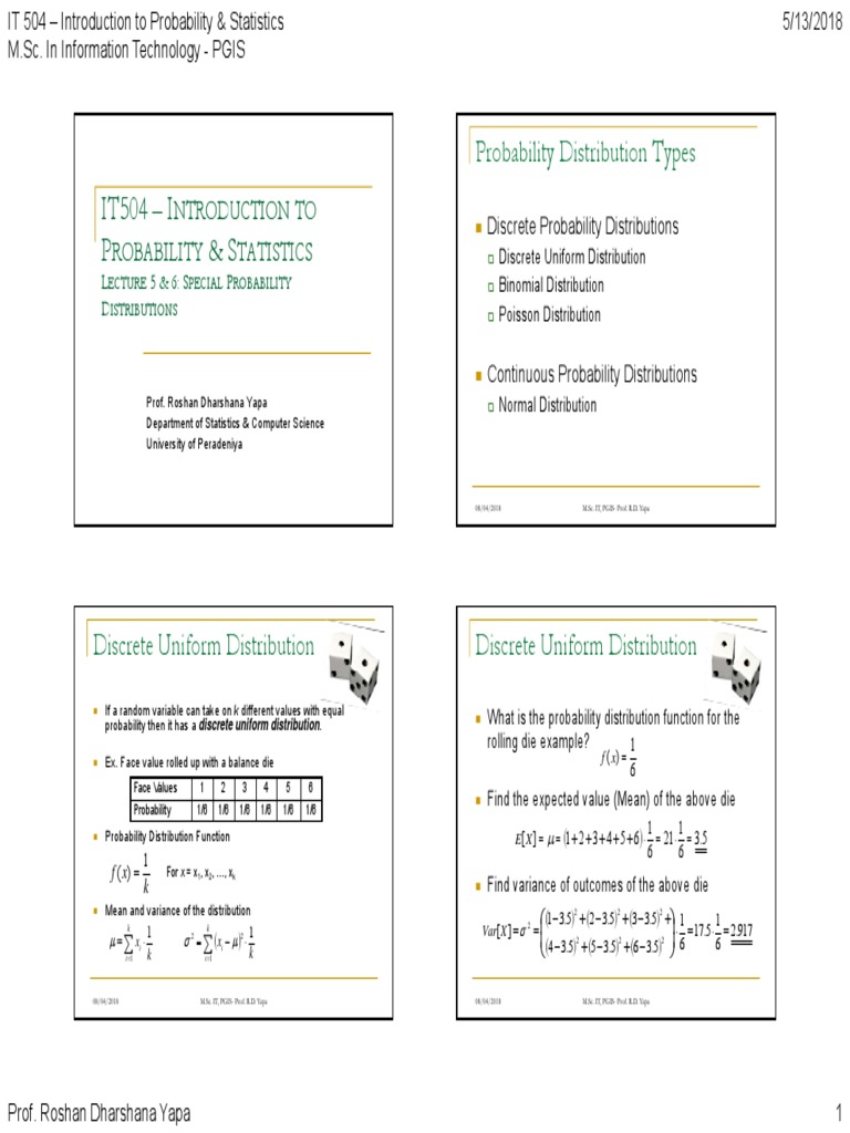 Lecture 5-6-7 - Special Probability Distributions | PDF | Poisson ...