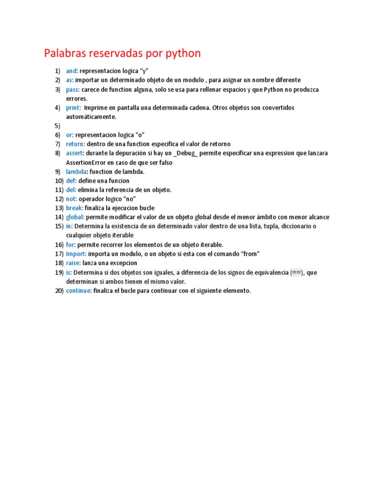 Palabras Reservadas Por Python | PDF