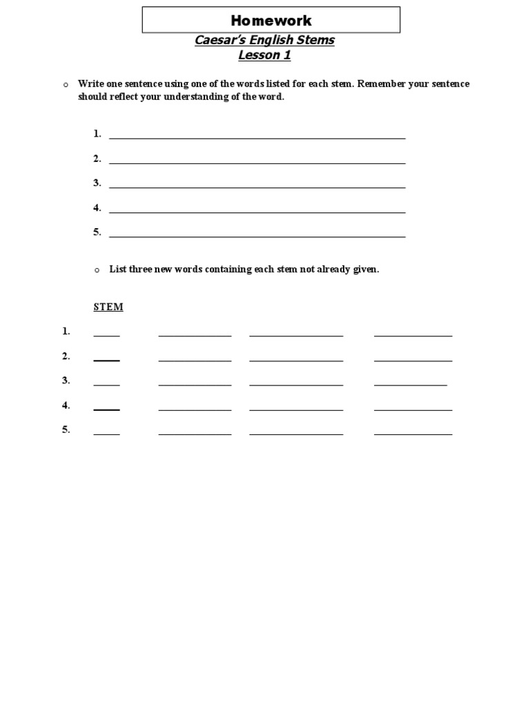 Caesar's English Stems Lesson 1 | PDF