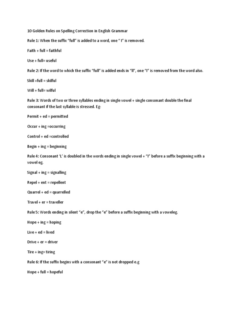 10 Golden Rules On Spelling Correction in English Grammar | PDF ...