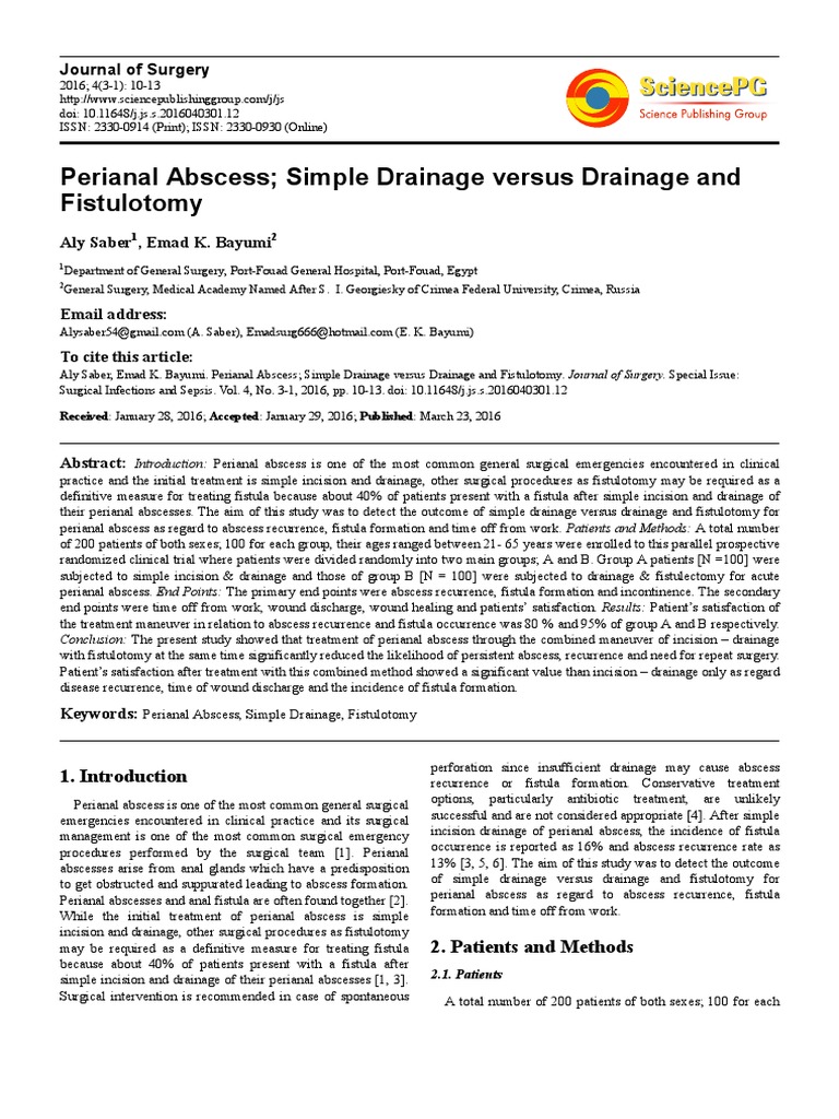 Abses Perianal Jurnal | PDF | Surgery | Diseases And Disorders