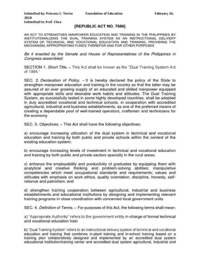 Republic Act No. 7686 | PDF | Vocational Education | Insurance