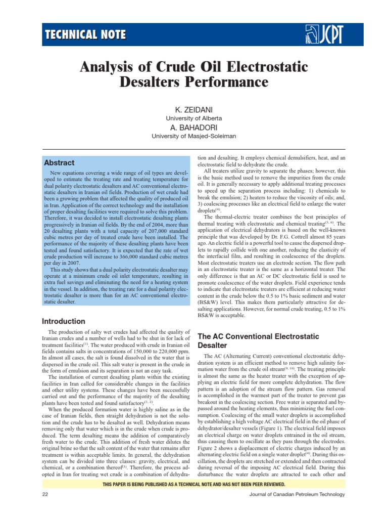 Crude Oil Electrostatic Desalter Analysis | PDF | Emulsion | Petroleum