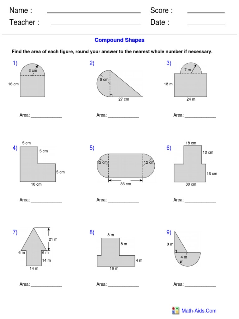 Name: Teacher: Date: Score:: Compound Shapes | PDF